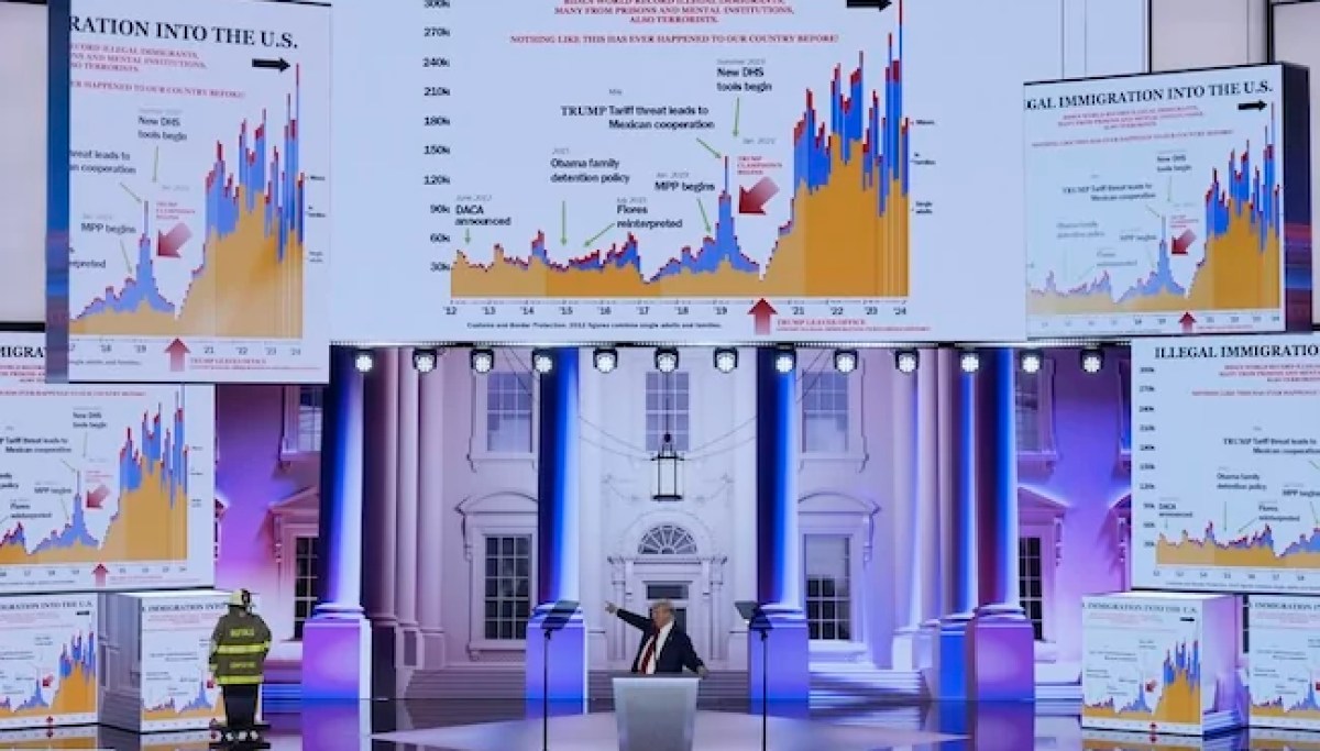Trump credits illegal immigration chart on screen at rally with saving ...
