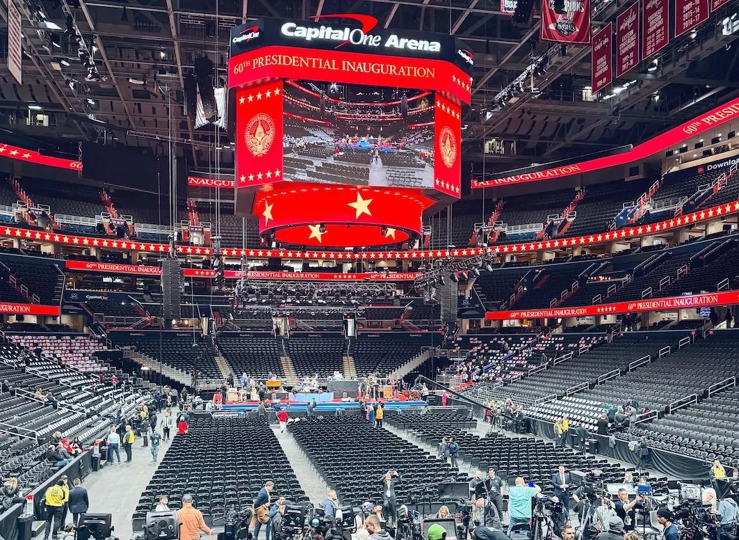 Musical acts set up as rallygoers file into Capitol One Arena ...