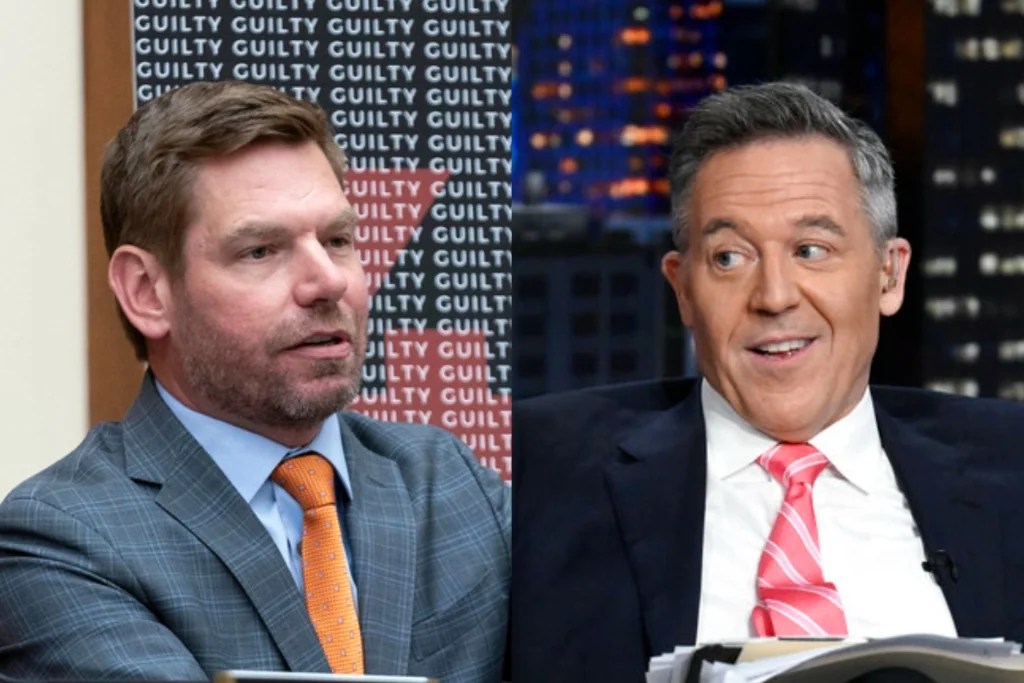 Eric Swalwell dares 'tough guy' Greg Gutfeld to bench press challenge