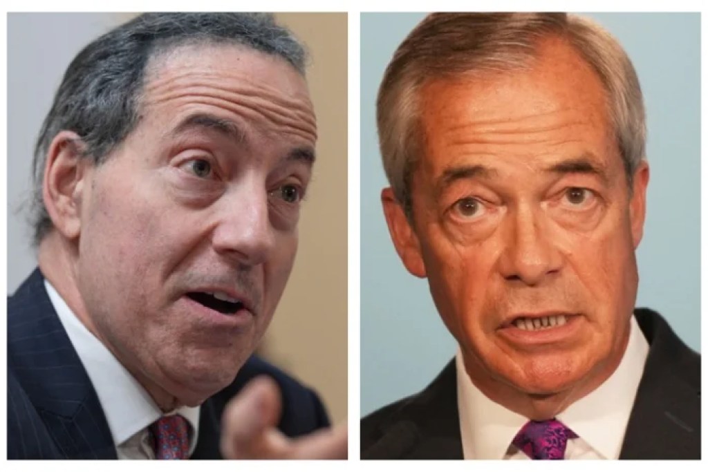 Nigel Farage bashes Jamie Raskin as 'pigheaded' in heated exchange